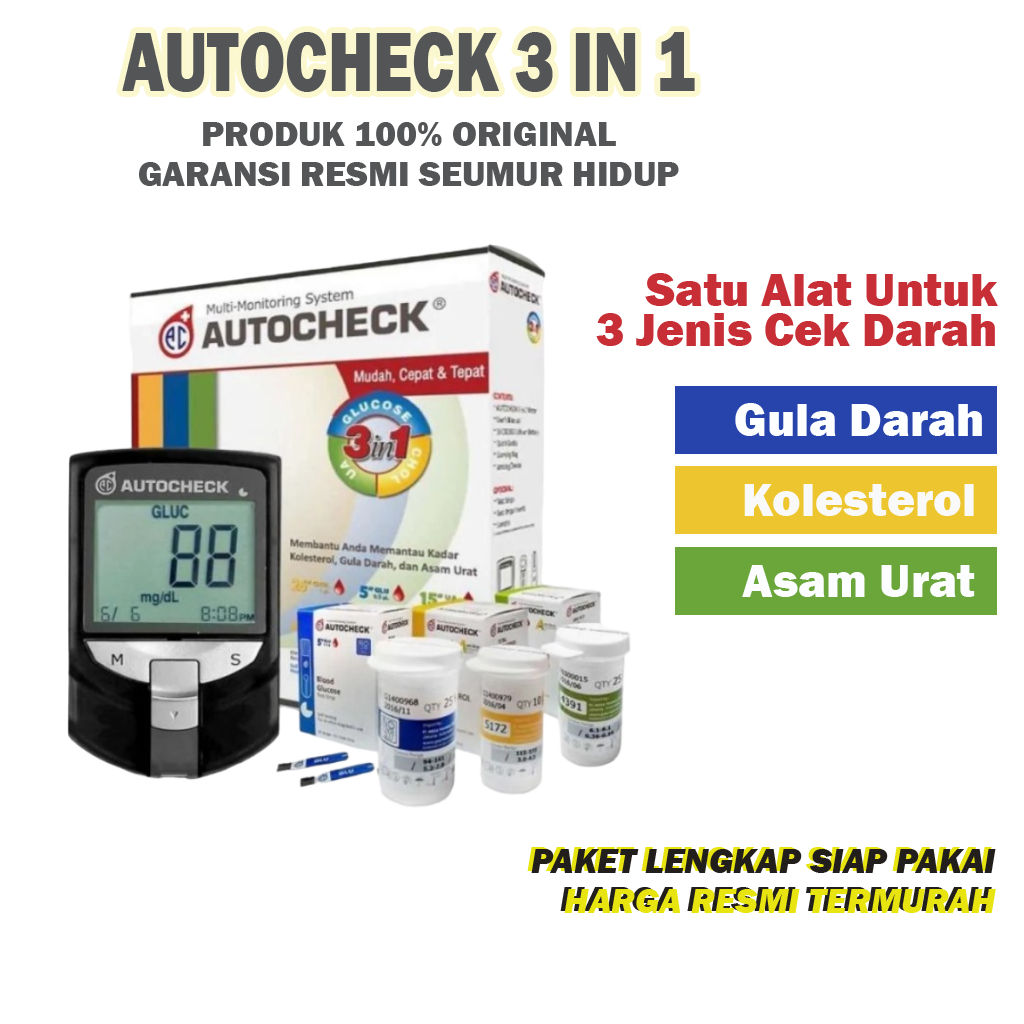 Jual Alat Cek Gula Darah Kolesterol Asam Urat / Autocheck GCU 3in1 ...