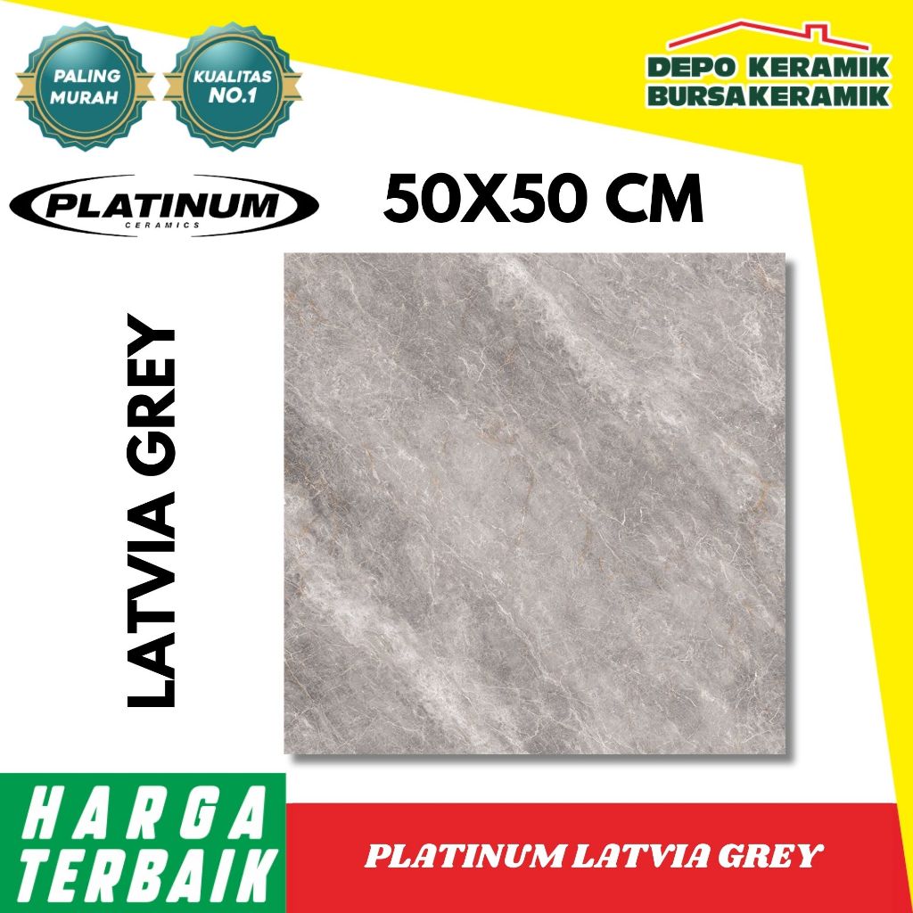 Jual KERAMIK LANTAI PLATINUM 50X50 GLOSSY MOTIF LATVIA GREY | Shopee ...