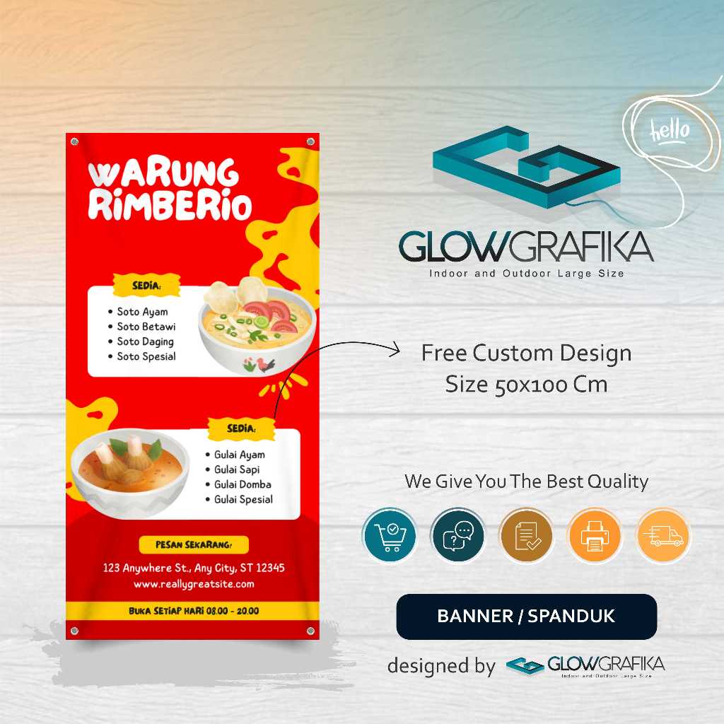 Jual Cetak Spanduk Banner MMT Merah Kuning Putih Ilustratif Promosi ...