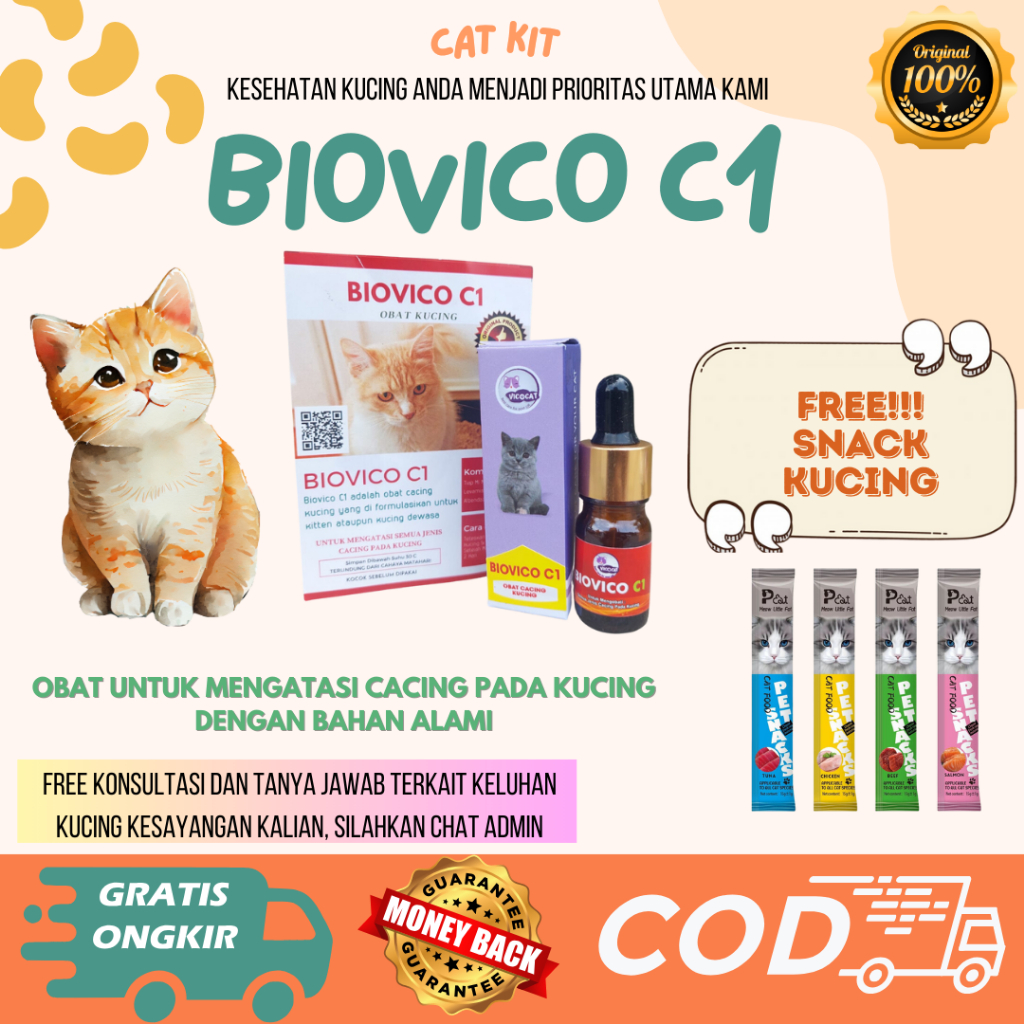 Jual BIOVICO C1 OBAT UNTUK MENGATASI CACING PARASIT KUCING OBAT TETES ...