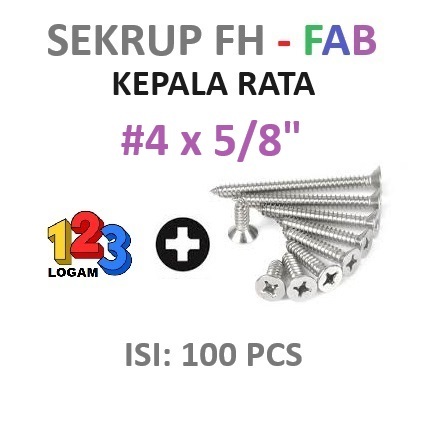 Jual SEKRUP FH FAB #4x5/8", Tapping Screw Kepala Rata ISI: 100 Pcs ...