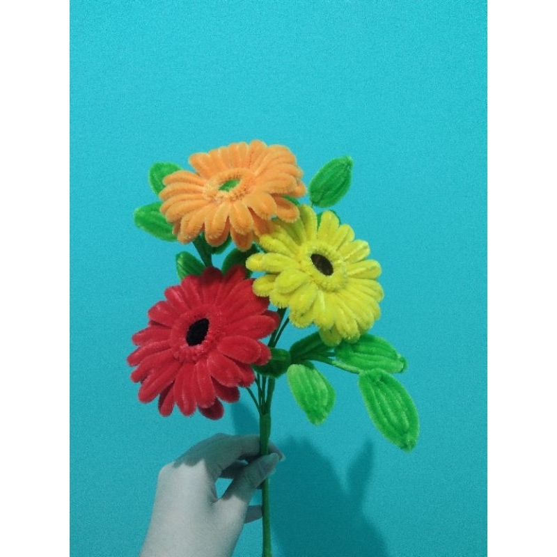 Jual Bunga gerbera, 3 bunga gerberas, Buket bunga kawat bulu, bunga ...