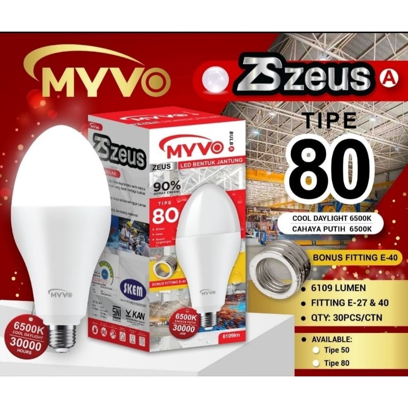 Jual LAMPU LED BULB 80W MERCURY MYVO ZEUS (WARNA PUTIH) BISA FITTING ...