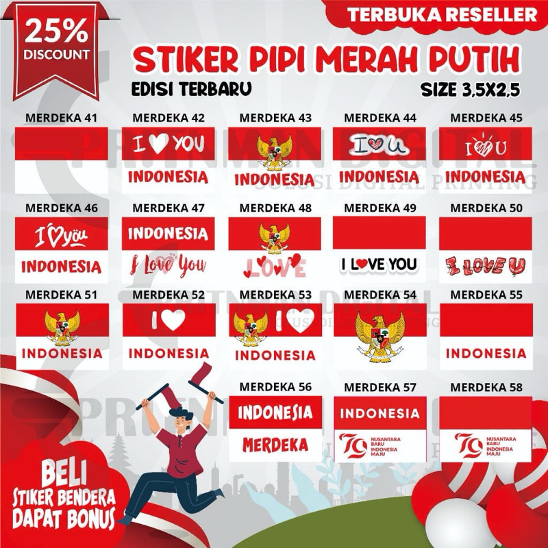 Jual WORDGIFT Stiker Pipi Merah Putih 150 Pcs / Sticker Bendera Pipi ...