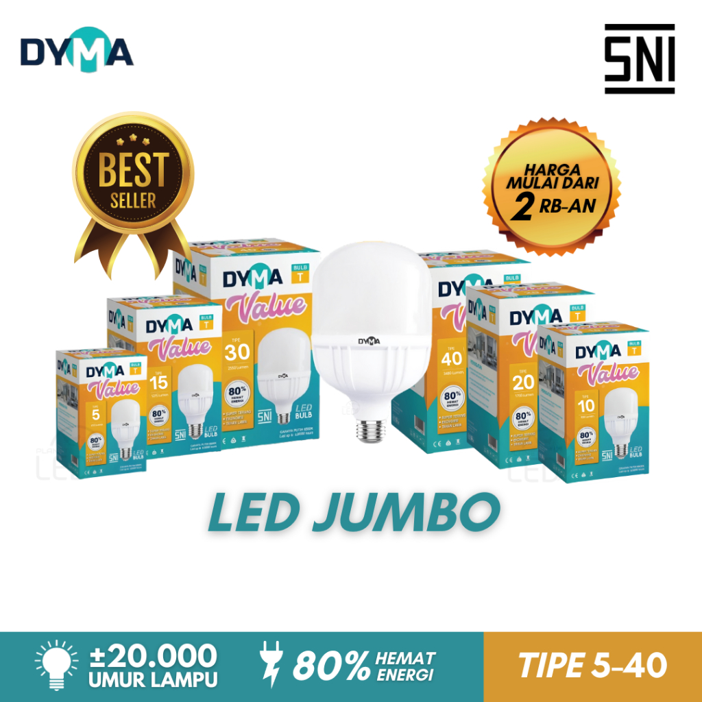 Jual Lampu LED JUMBO VALUE Tabung TBulb Tipe 40/30/20/15/10/5 Dyma Murah Putih Terang | Shopee ...