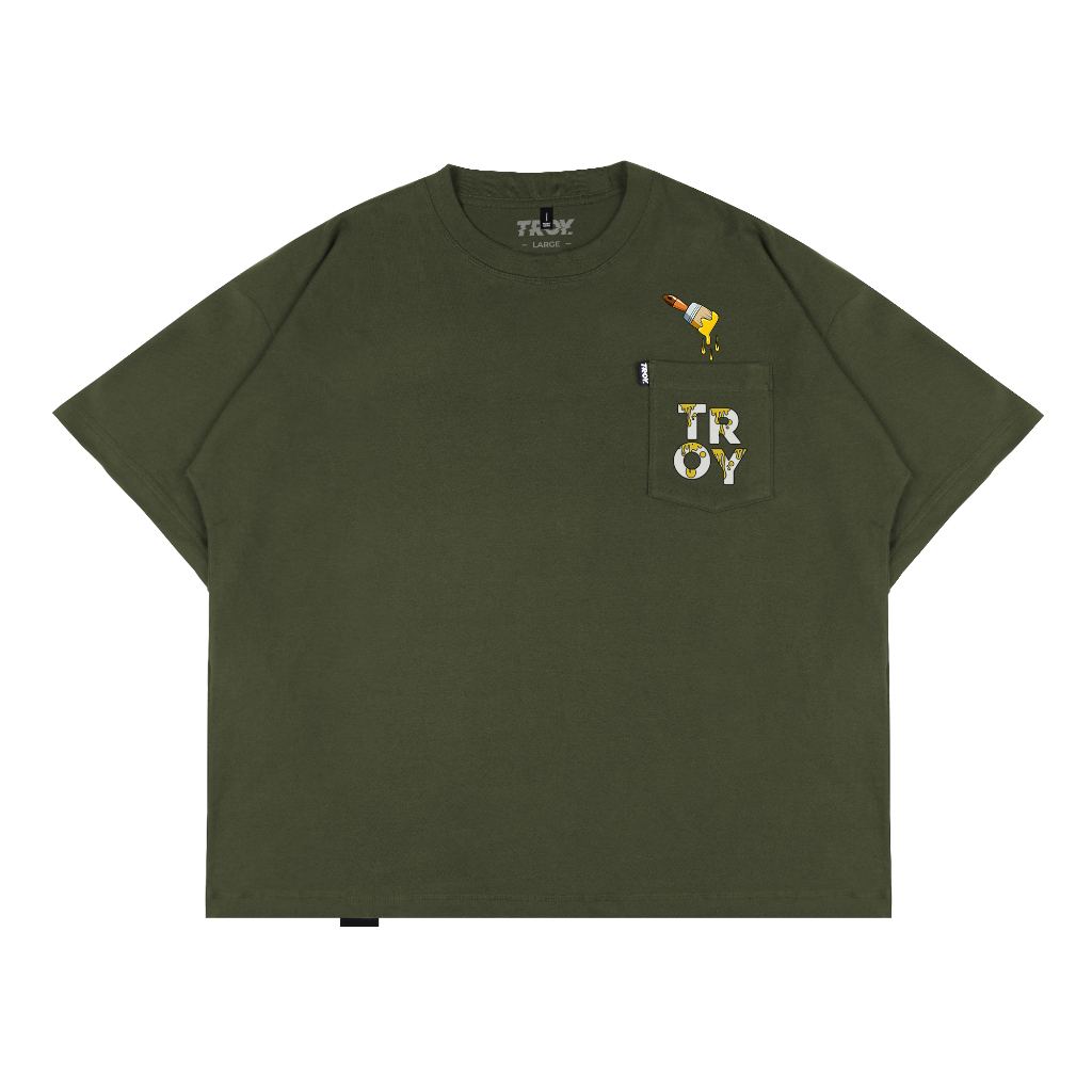 Jual Troy Company Boxy Oversized Pocket Tees Army Green Painting BK ...