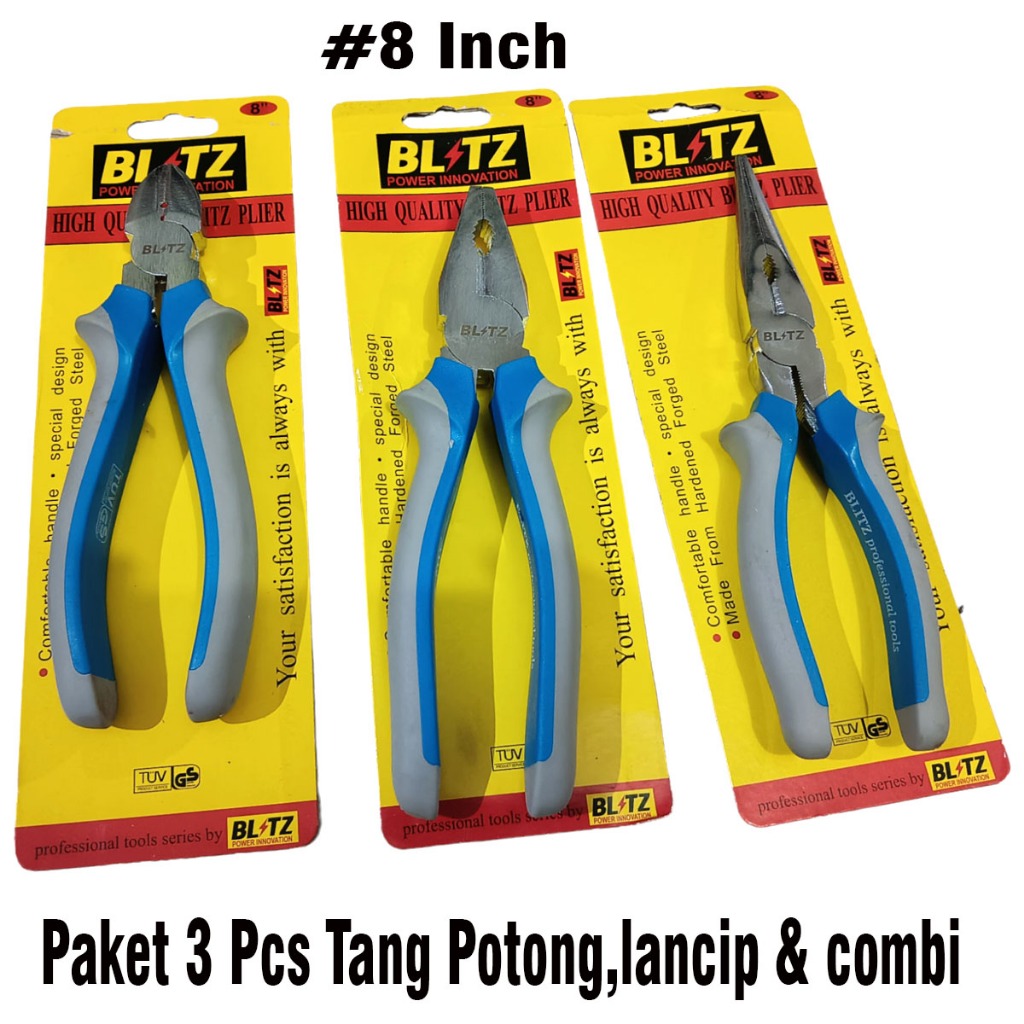 Jual (3pcs)Blitz Tang Kombinasi Tang Lancip 8 inch Pemotong Kabel ...