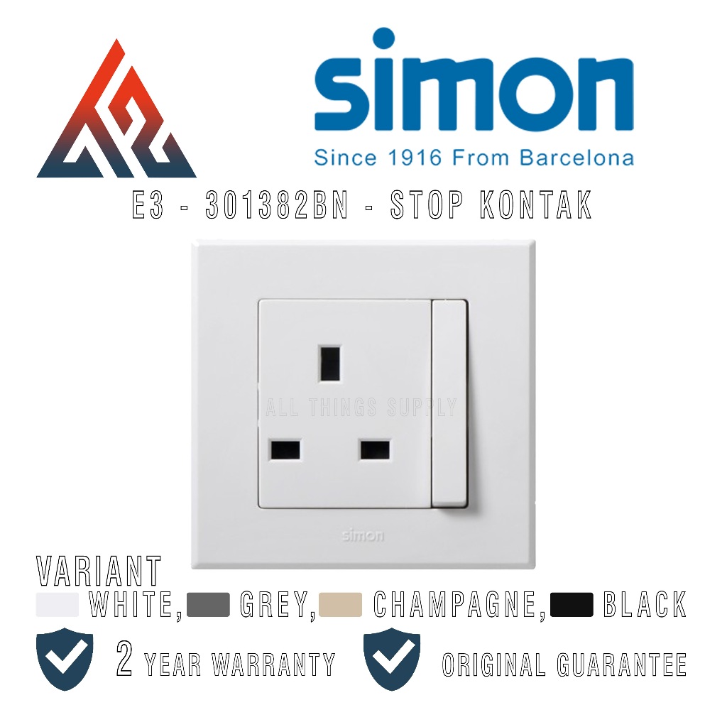 Jual Simon E3 Stop Kontak AC 1 Gang 3 Pin 13A Saklar - 301382BN ...