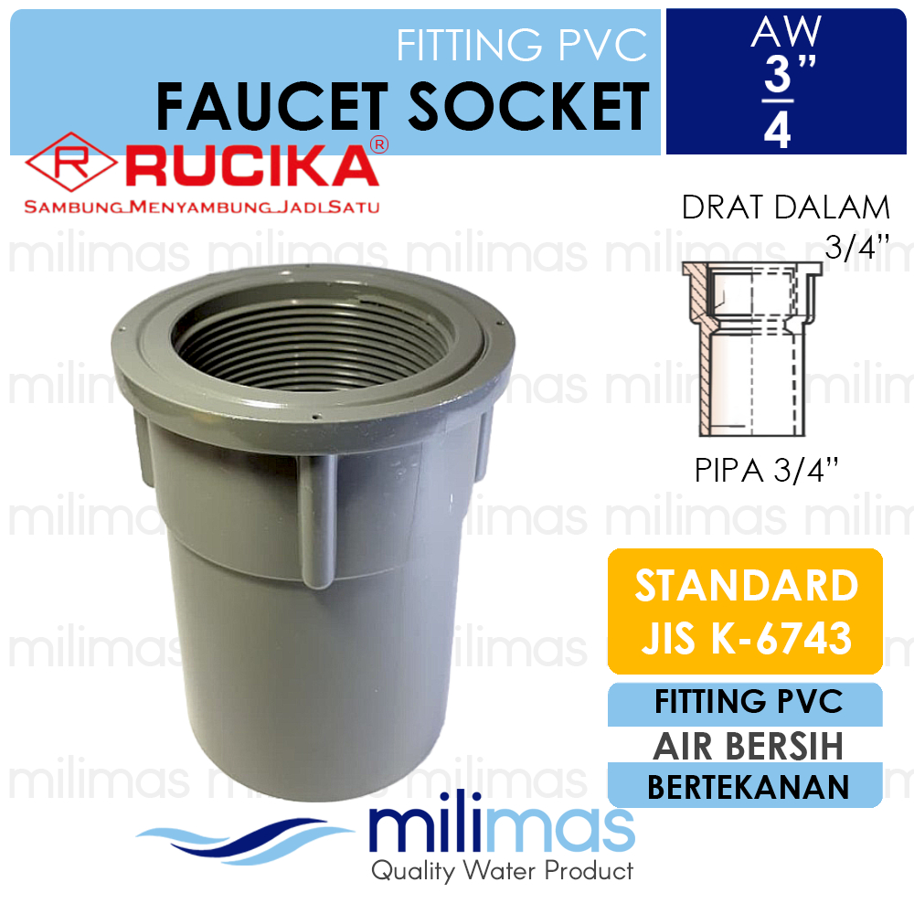 Jual RUCIKA - FAUCET SOCKET AW 3/4" - Fitting Sok Drat Dalam uPVC - SDD ...