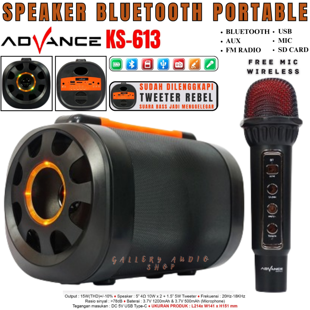 Jual Speaker Aktif Bluetooth Advance KS-613 [ Gratis Mic Wireless ] | Speaker Aktif Portable ...