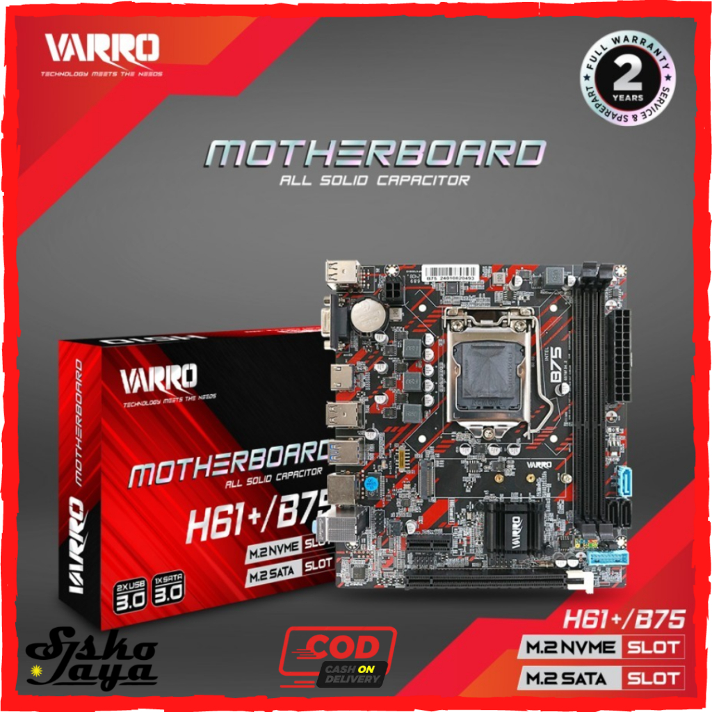 Jual MOTHERBOARD VARRO H61+/B75 LGA 1155 USB 3.0 SUPPORT M.2 SATA ...