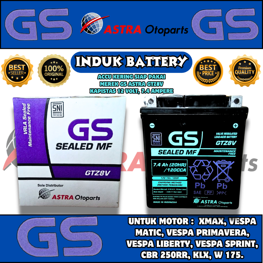 Jual AKI GS ASTRA GTZ8V ORI MOTOR HONDA CBR250RR CBR 250 RR , YAMAHA R25 MT25 XMAX 250 , KLX 150 ...