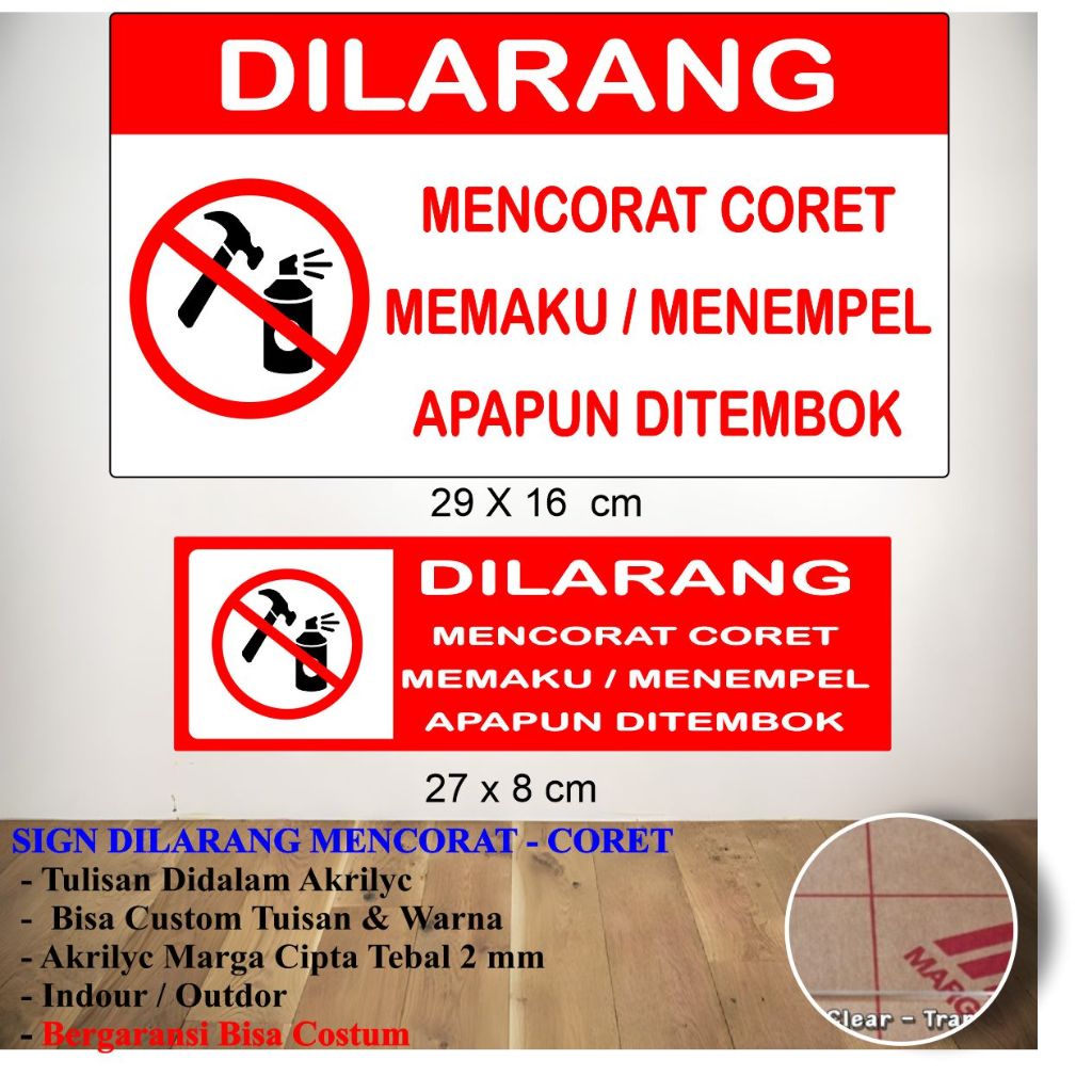 Jual AKRILIK SIGN DILARANG MENCORAT CORET MEMAKU MENEMPEL DI TEMBOK ...