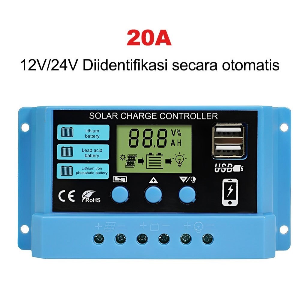 Jual Solar Charge Controller LCD LED Display Solar PWM 12V/24V 10A USB Panel Surya Charge ...