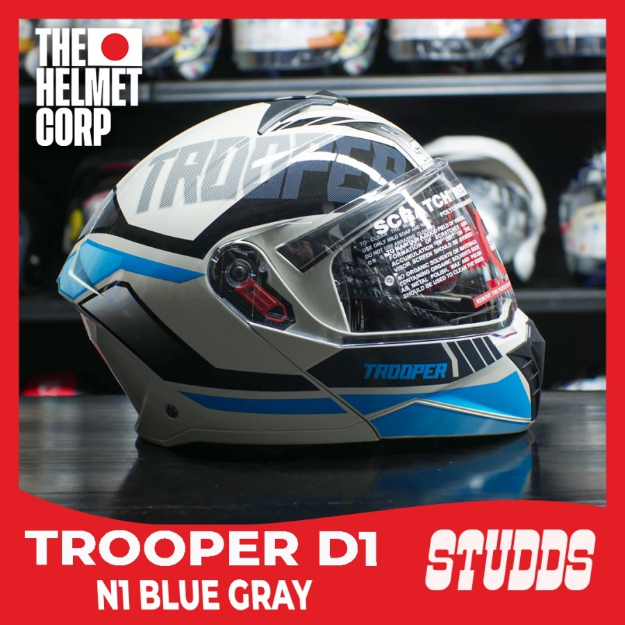 Jual HELM STUDDS TROOPER N1 BLUE GRAY MODULAR HELMET SMK | Shopee Indonesia