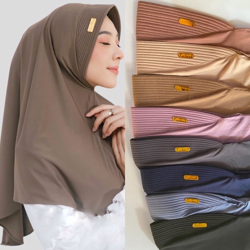 Jual Jilbab Bergo Hamidah Size M Label Akrilik Emas | Shopee Indonesia