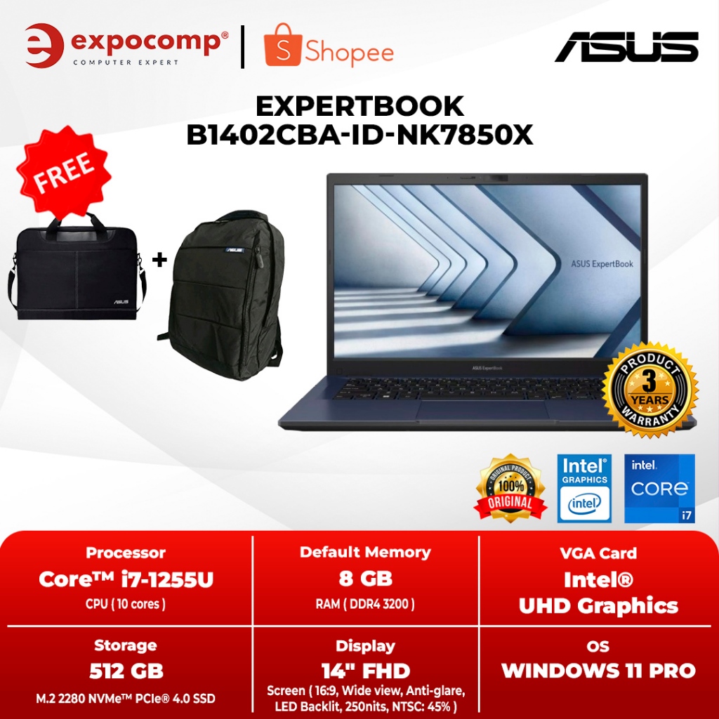 Jual ASUS EXPERTBOOK B1402CBA-ID-NK7850X INTEL CORE i7-1255U 8GB 512GB ...