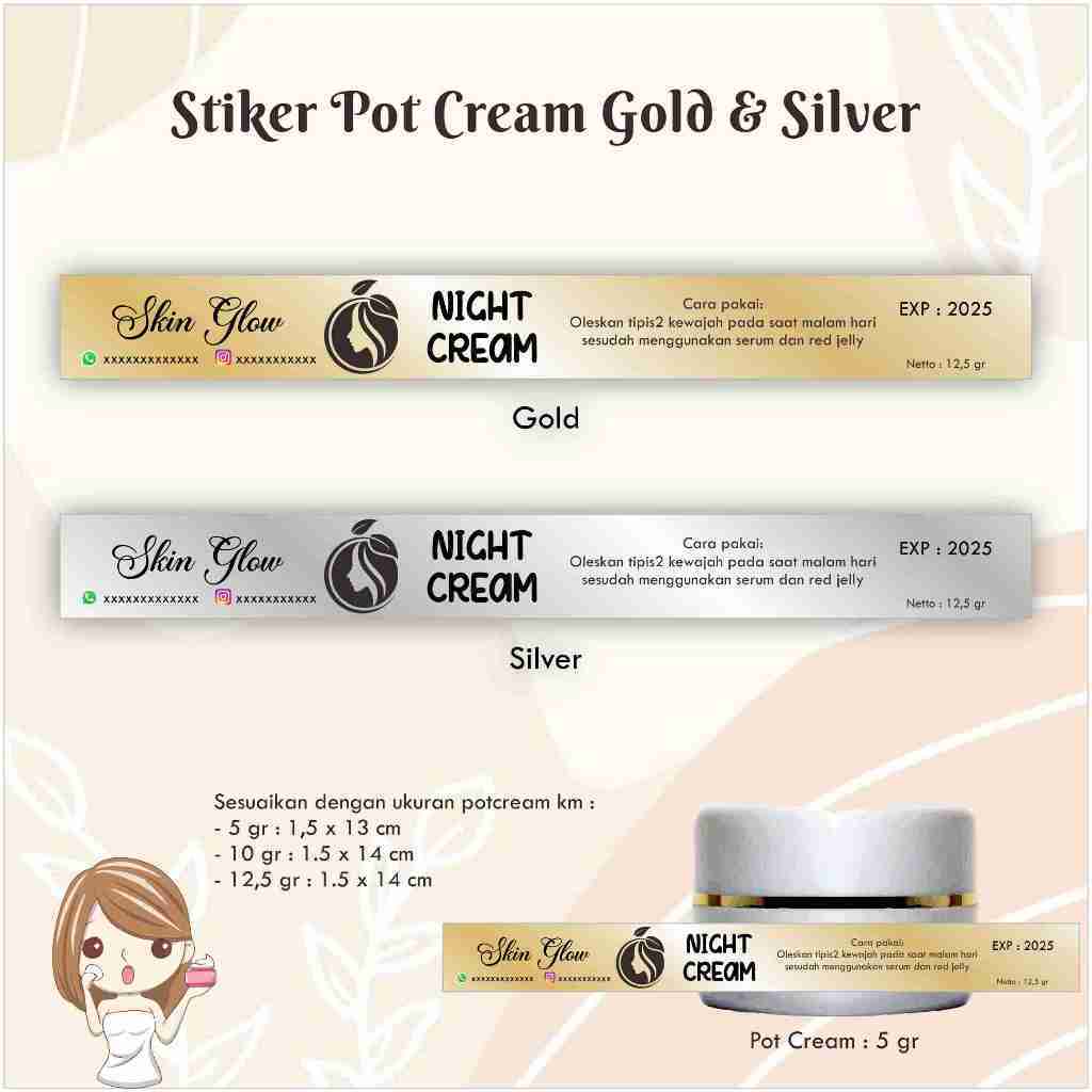 Jual Stiker skincare list pot cream GOLD & SILVER / Stiker kemasan ...
