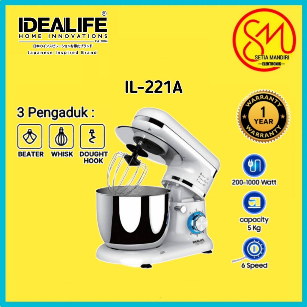 Jual IDEALIFE - Professional Stand Mixer Mixer Berdiri Multi Speed (IL-221a) Pengaduk Adonan Kue ...