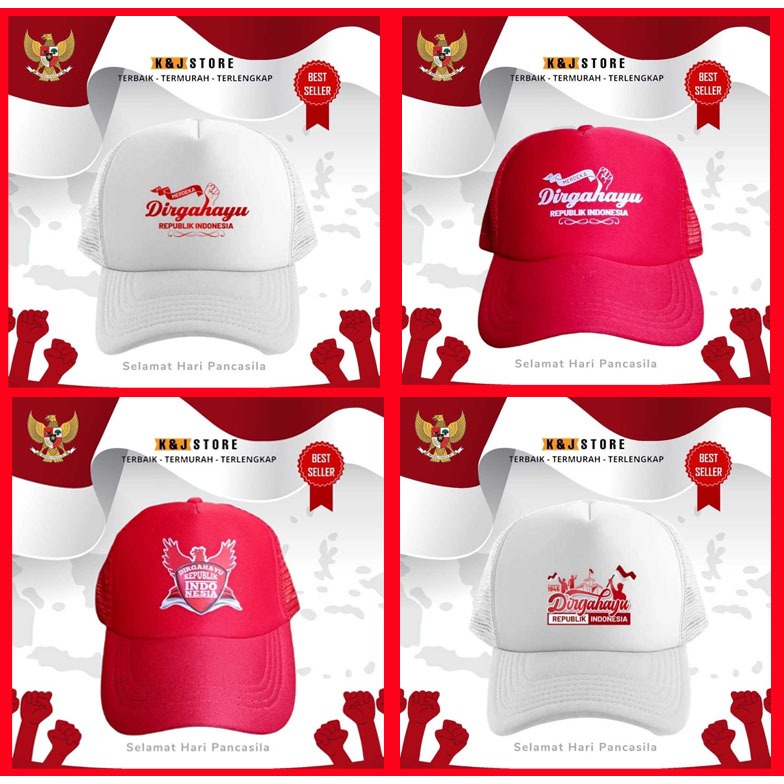 Jual TOPI MERAH PUTIH HUT RI DIRGAHAYU / TOPI JARING TRUCKER INDONESIA ...