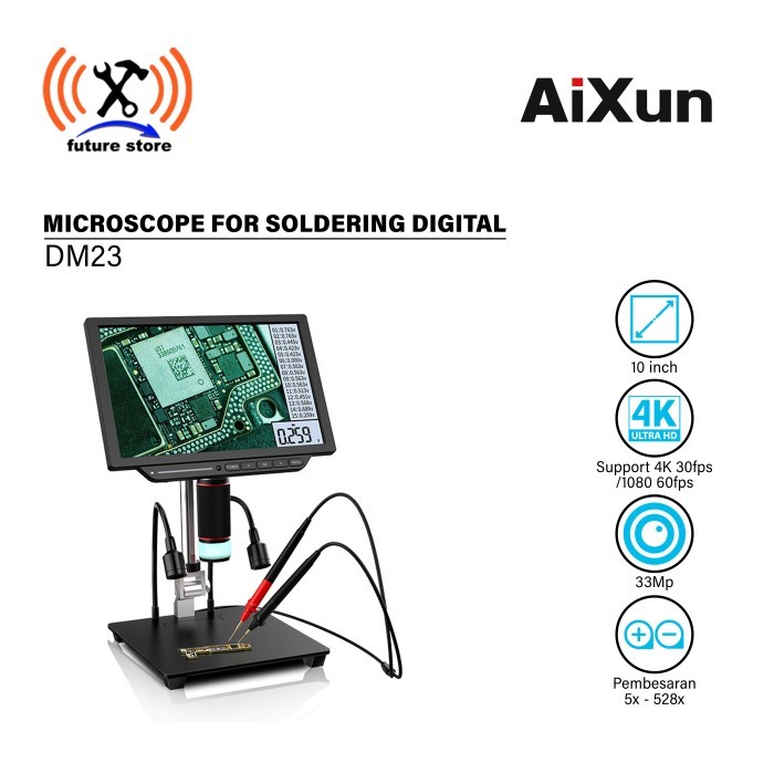 Jual Aixun DM23 Microsope digital 10 inch LCD Stand Aluminium +Lampu ...