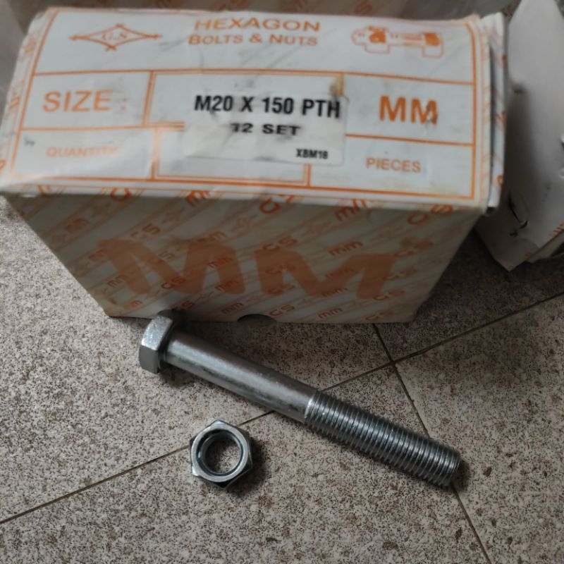 Jual baut mur m20x150 kunci 30 galvanis/baut mur kepala kunci m20x150 ...