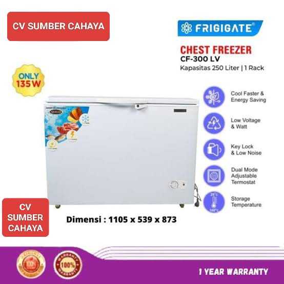 Jual Frigigate Chest Freezer 250L Box Freezer 135Watt CF-300 LV CF300 ...
