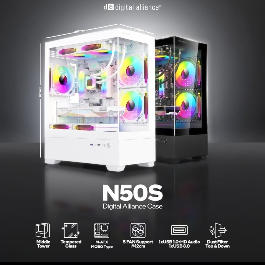 Jual Digital Alliance N50S Tempered Glass - M-ATX Mid Tower Gaming Case ...