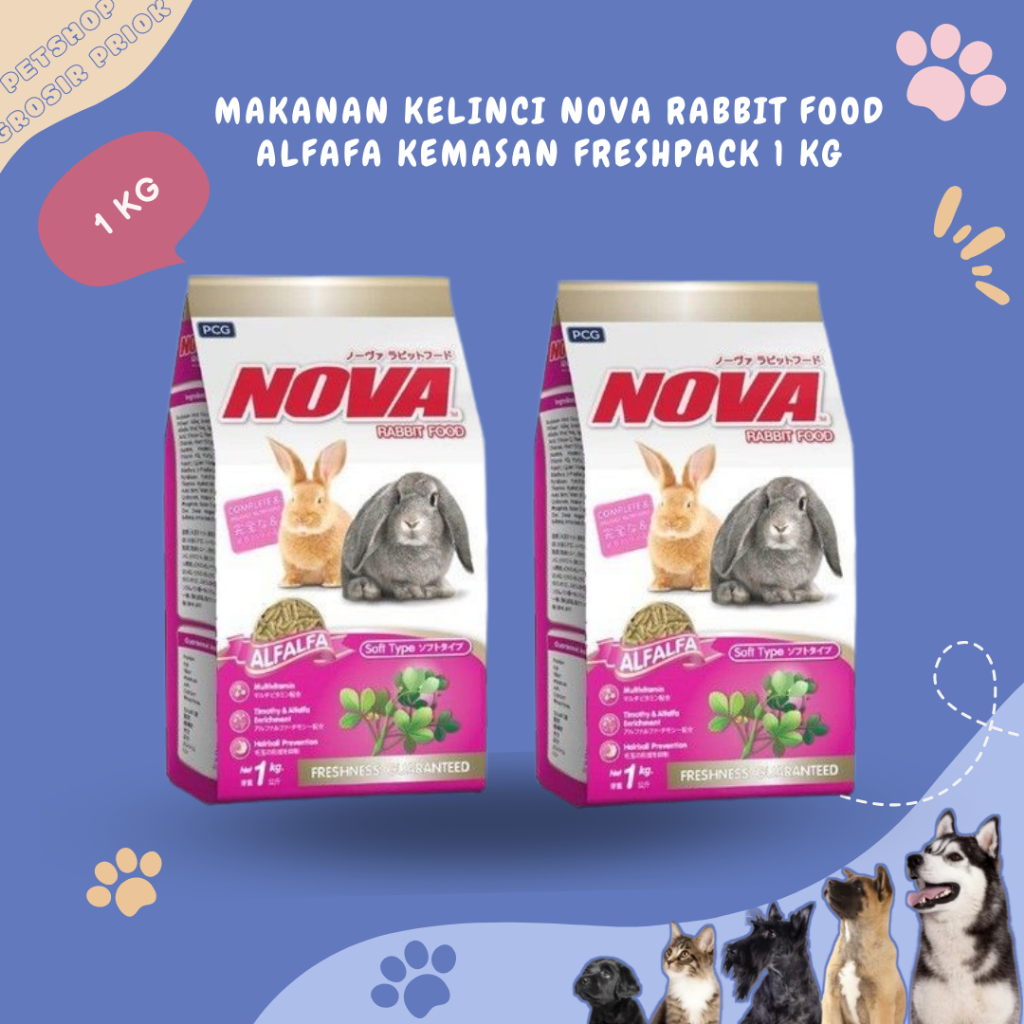 Jual Makanan Kelinci Nova Rabbit Food Alfafa Kemasan Freshpack 1 KG ...
