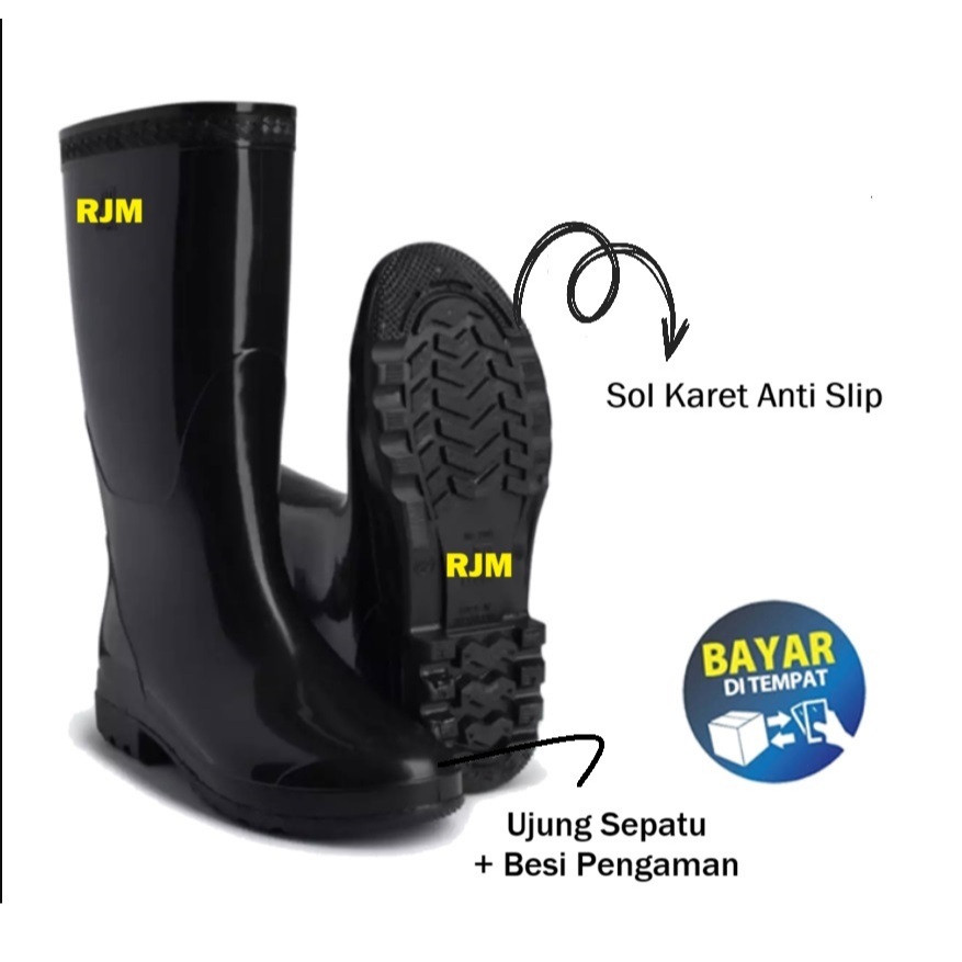 Jual Sepatu Boot Karet Hitam Tinggi Anti Air Boots Panjang Bot + Besi ...