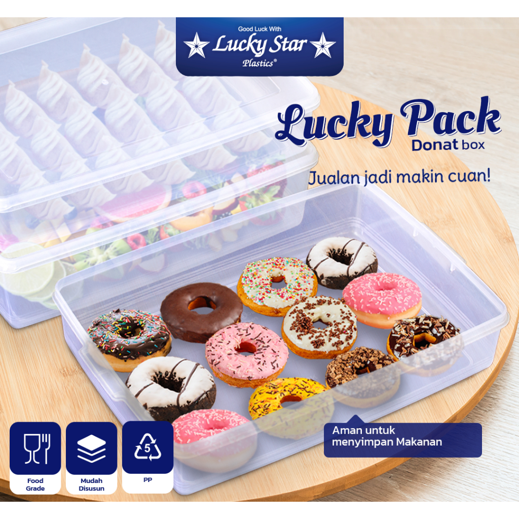 Jual Food Container Lucky Pack 5500ml / Tempat Donat Lucky Star / Donat Box / Kotak Makan ...