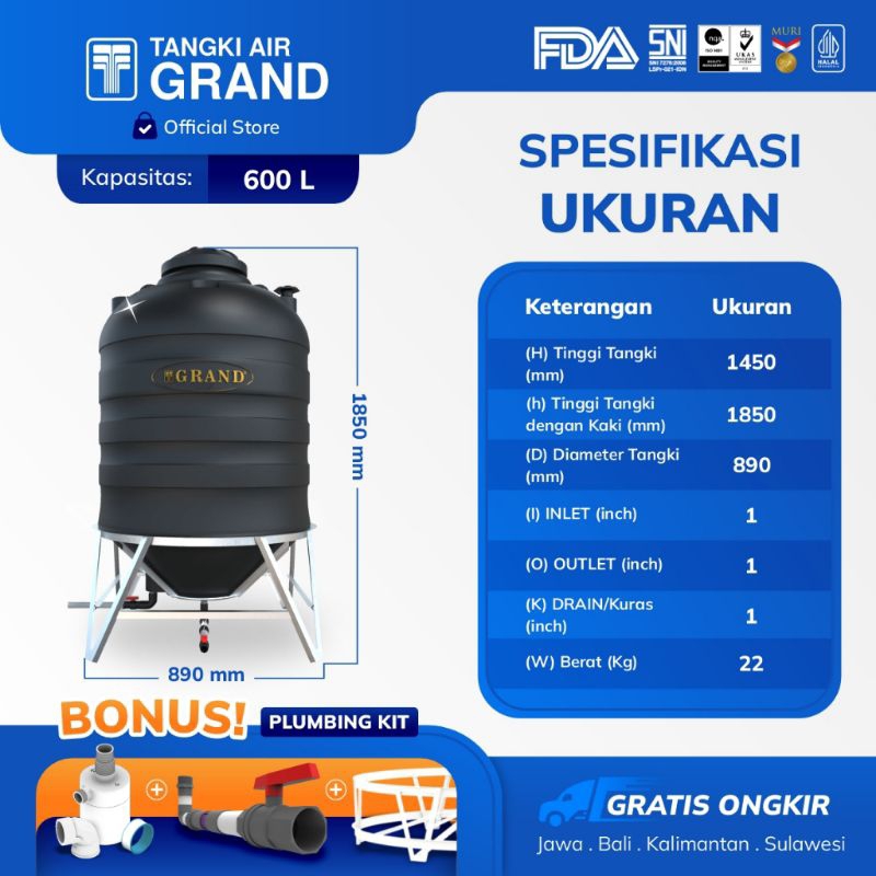 Jual Toren air/Tedmond/Tendon air Grand 600 Liter dengan dudukan besi ...