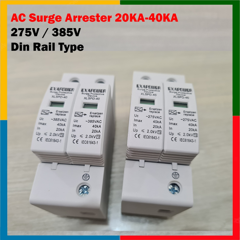 Jual SPD AC 2P 275V 385V Surge Arrester 20KA-40KA Anti Petir Surge Protection Device AC Voltage ...