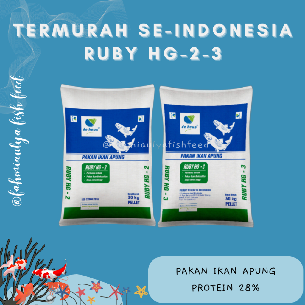 Jual Pakan Ikan DE HEUS RUBY HG -2 dan -3 | Pakan Ikan Protein 26-28% Kemasan (30 Kg) | Shopee ...