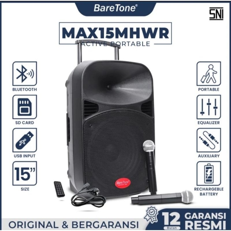 Jual BARETONE SPEAKER PORTABLE MAX15MHWR 15 INCH SPEAKER BLUETOOTH ...