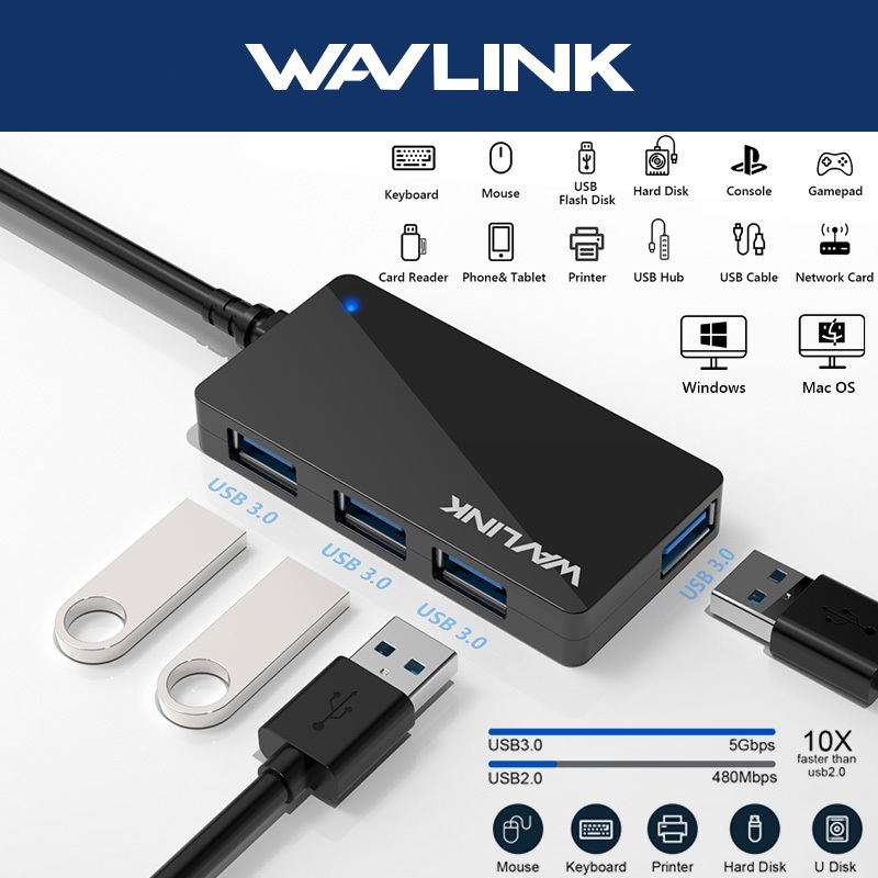 Jual WAVLINK USB3.0 Hub 4-Port Adaptor Splitter USB Berkecepatan Tinggi ...