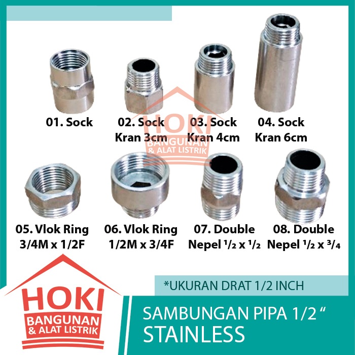 Jual SAMBUNGAN PIPA STAINLESS 1/2" - Fitting Stenlis Sok Sock Drat Luar ...