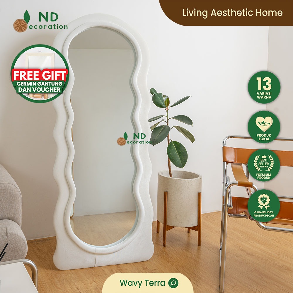 Jual Terra Wavy Mirror Cermin Aesthetics Standing Mirror Minimalis ...