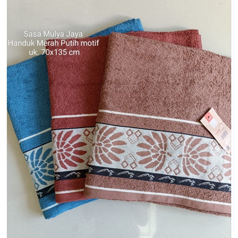 Jual Handuk Merah Putih Motif uk. 70x135cm grade A | Shopee Indonesia