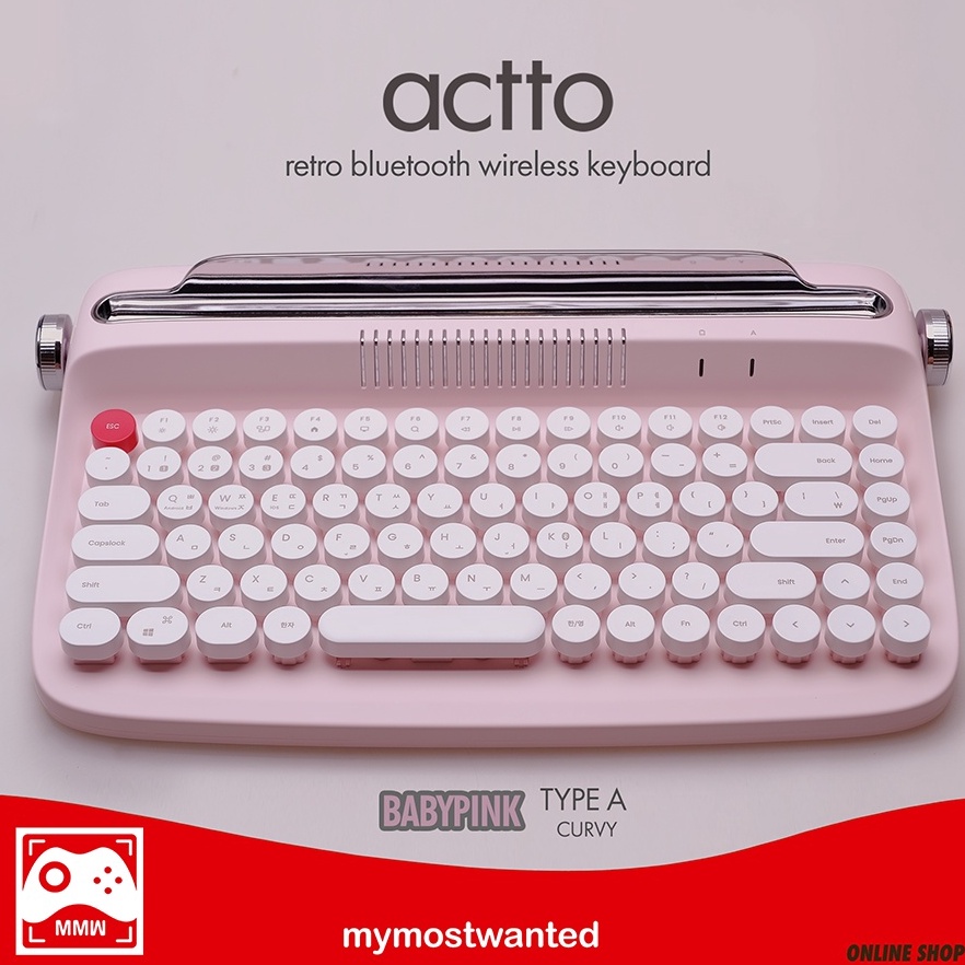Jual ACTTO Keyboard bluetooth wireless keyboard retro typewriter PINK ...