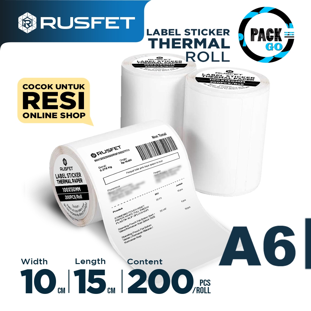 Jual Stiker Label THERMAL Paper RUSFET A6 isi 200Pc | Kertas Resi Barcode Struck Roll 100x150mm ...