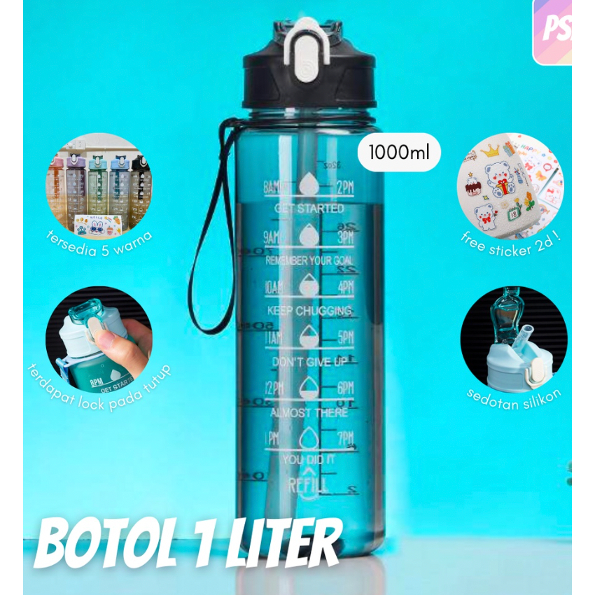 Jual Botol Viral Bening Transparan Kapasitas 900ML Free Stiker 2D & 3D ...