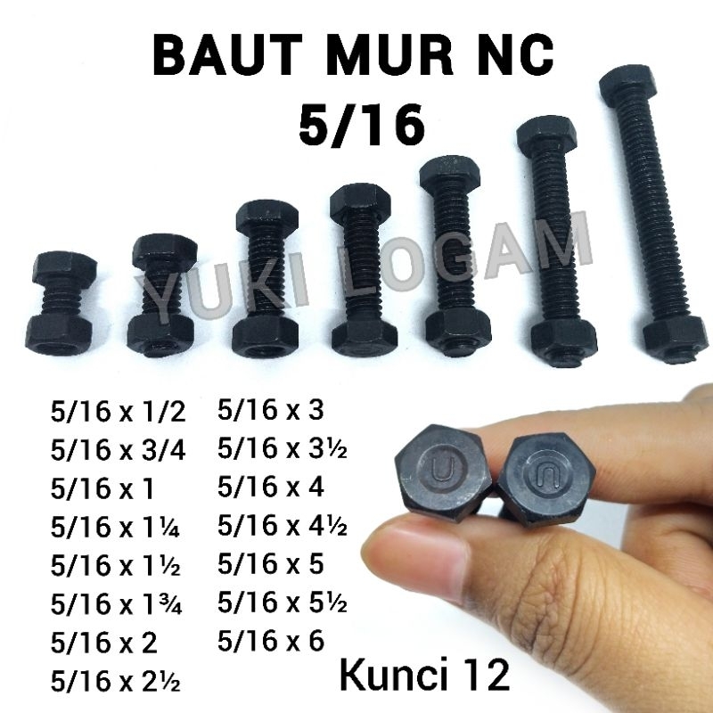 Jual 1 Dus baut mur NC 5/16 HEX hitam kunci 12 panjang 1/2 inc sampai 6 inchi | Shopee Indonesia