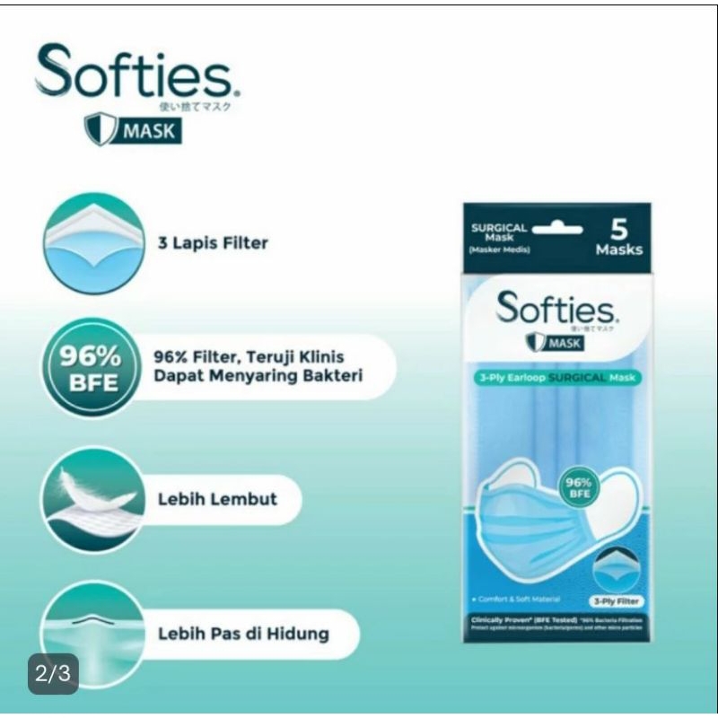 Jual Masker Softies Surgical Mask Sachet Biru Polos Isi 5Pcs | Shopee ...