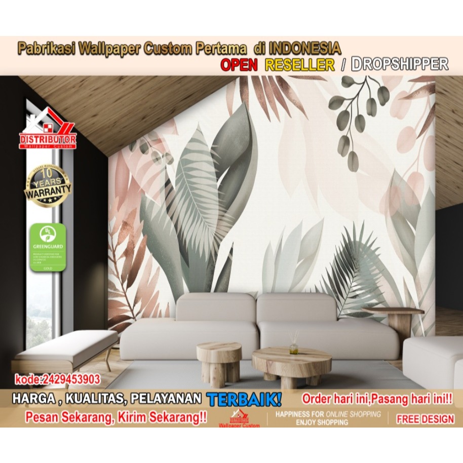 Jual Wallpaper Custom 3D Tema Tropical Ruang Tamu | Semi Outdoor | Leaf ...