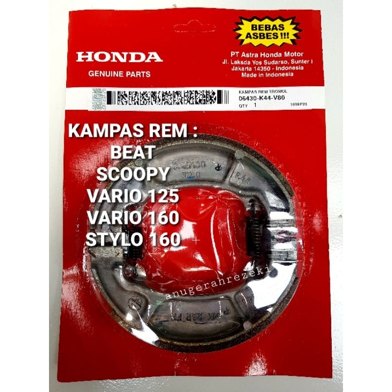 Jual KAMPAS REM BELAKANG MOTOR HONDA BEAT/SCOOPY/VARIO 125/STYLO 160 ...