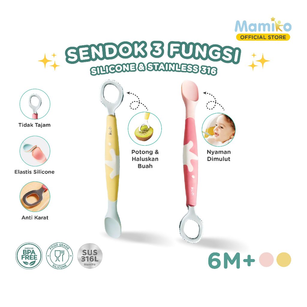 Jual KUB 3 in 1 Stainless Steel Multifunctional Puree Spoon | Sendok ...