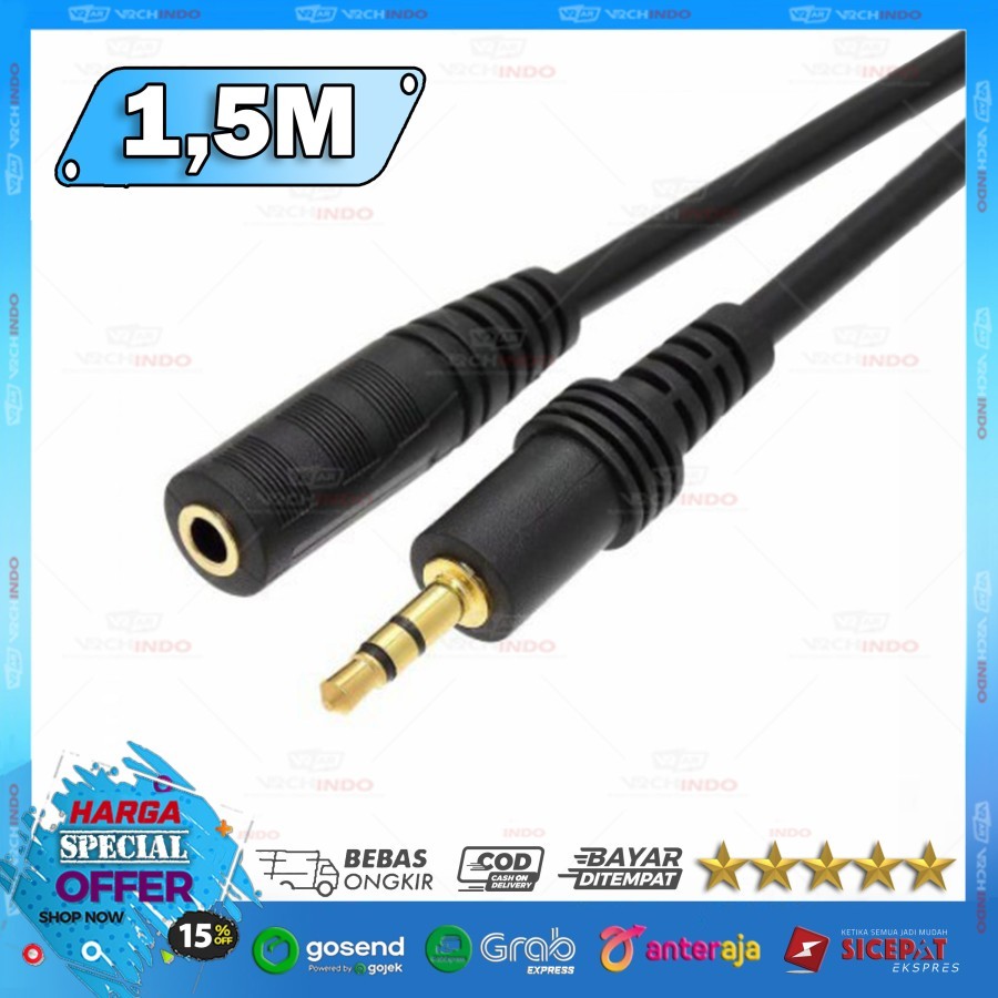 Jual Kabel Pemanjang AUX 1,5M / Kabel Audio Extender 1,5M - Male to Female !! | Shopee Indonesia
