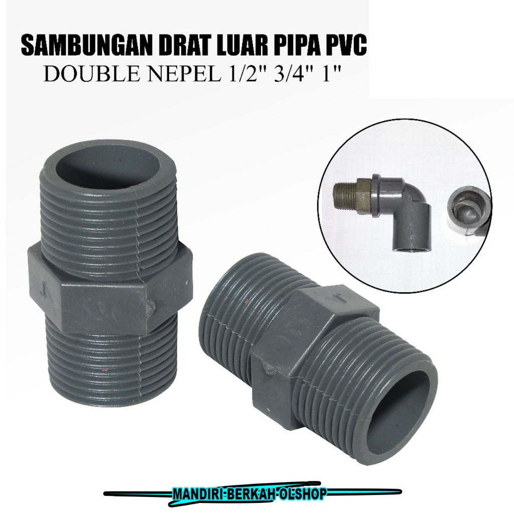 Jual Fitting Double Drat Double Neple PVC 1/2 3/4 1 Inci Sambungan Pipa ...