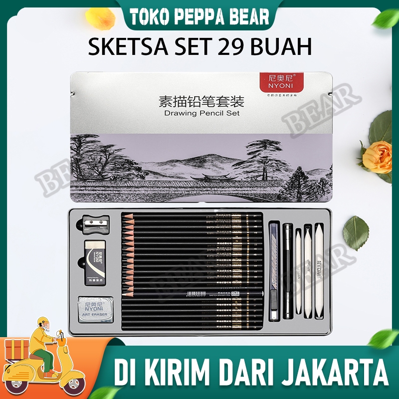 Jual Nyoni sketsa pensil matte sketsa pemula pensil arang kotak pena ...